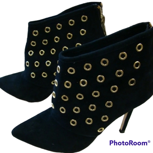 Boston Proper | Shoes | Boston Proper Gold Grommet Black Suede Goth 8s ...